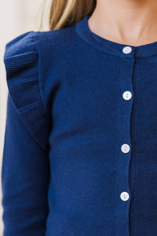 Girls: The Amari Navy Ruffled Cardigan – Shop the Mint