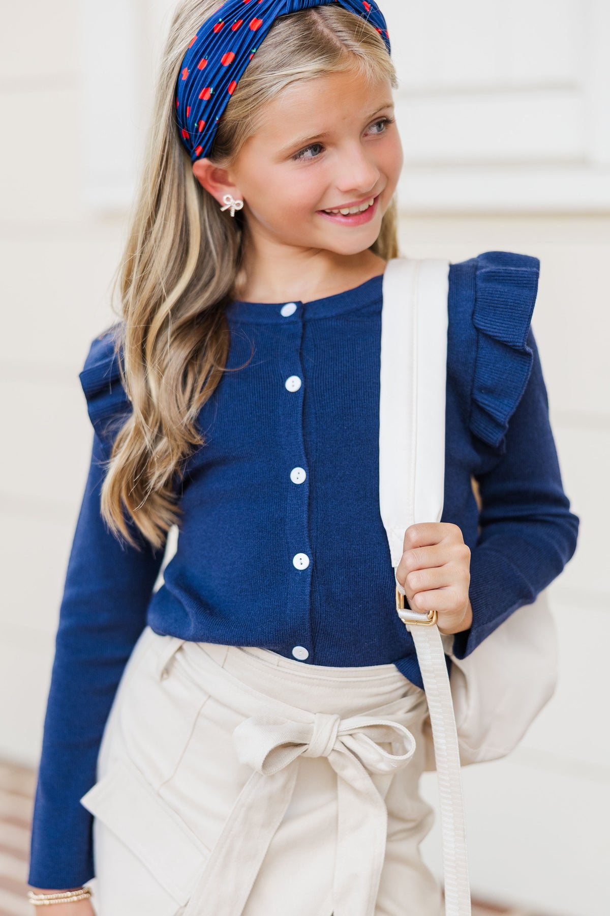 Girls: The Amari Navy Ruffled Cardigan – Shop the Mint