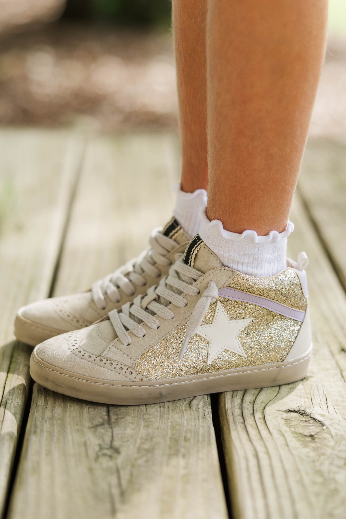 Girls: The Paulina Gold Sparkle High Top Sneakers – Shop the Mint