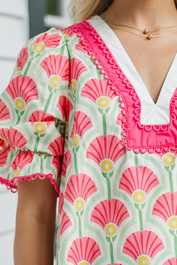 Simply In Love Coral Abstract Blouse – Shop the Mint