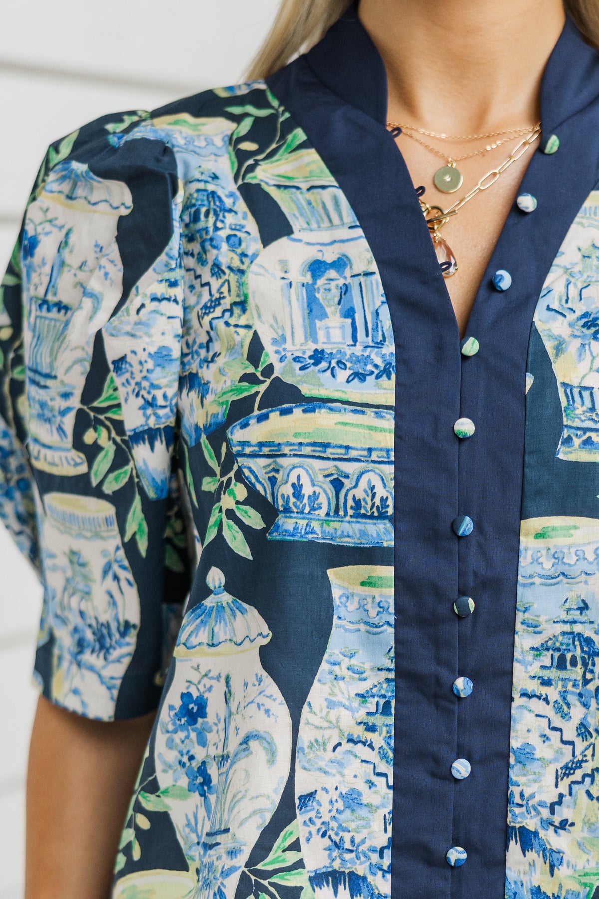 Say It Proud Navy Toile Vases Blouse – Shop the Mint