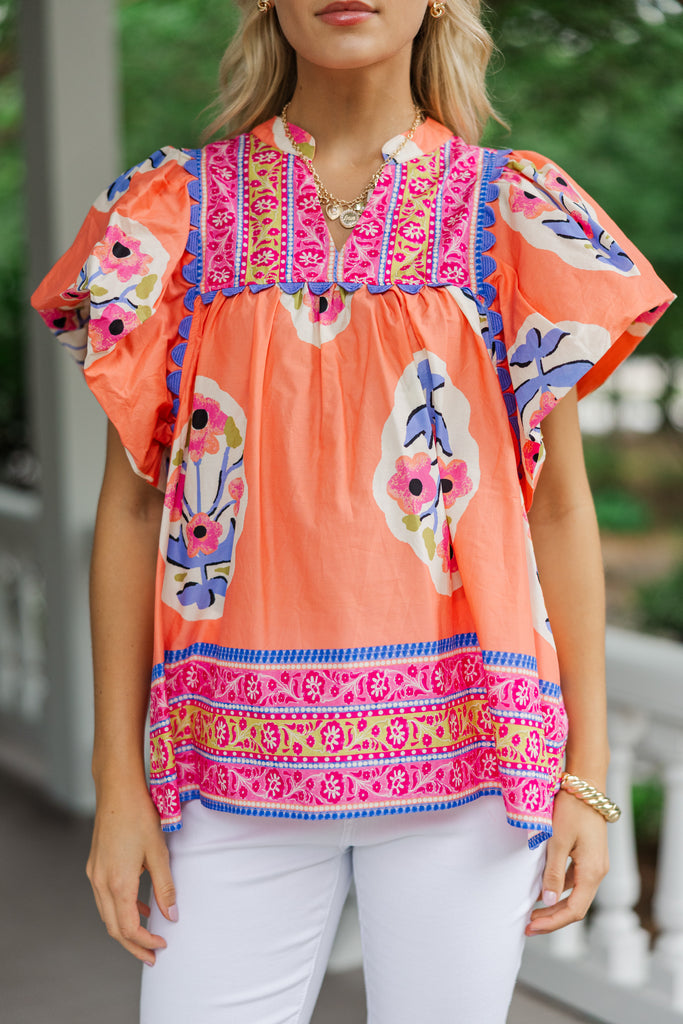 Color Me Happy Coral Medallion Blouse – Shop the Mint