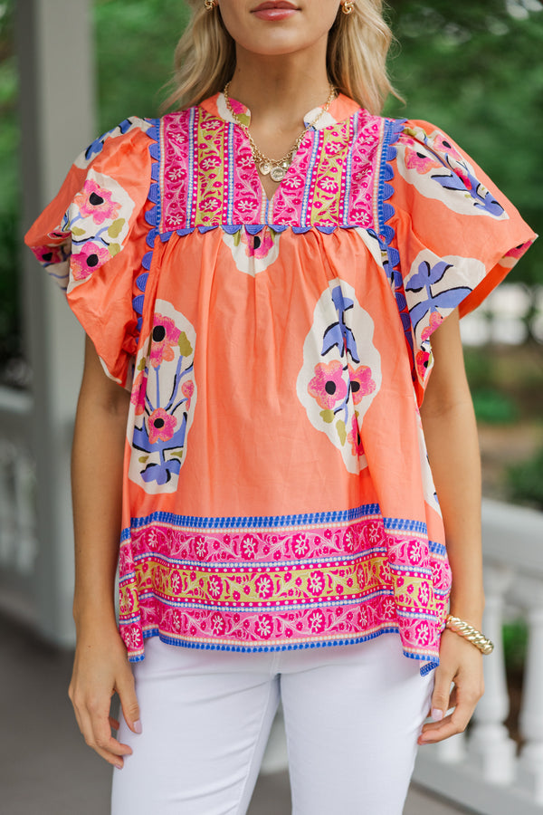 Color Me Happy Coral Medallion Blouse – Shop the Mint