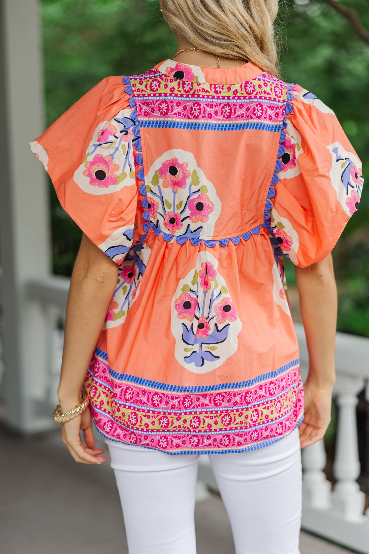 Color Me Happy Coral Medallion Blouse – Shop the Mint