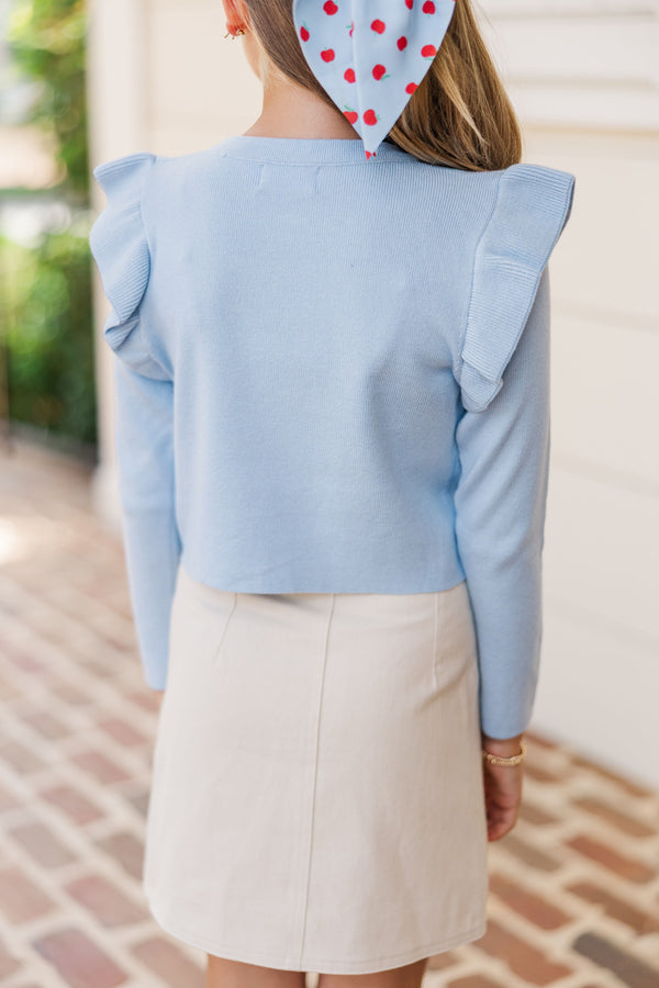 Girls: The Amari Light Blue Ruffled Cardigan – Shop the Mint