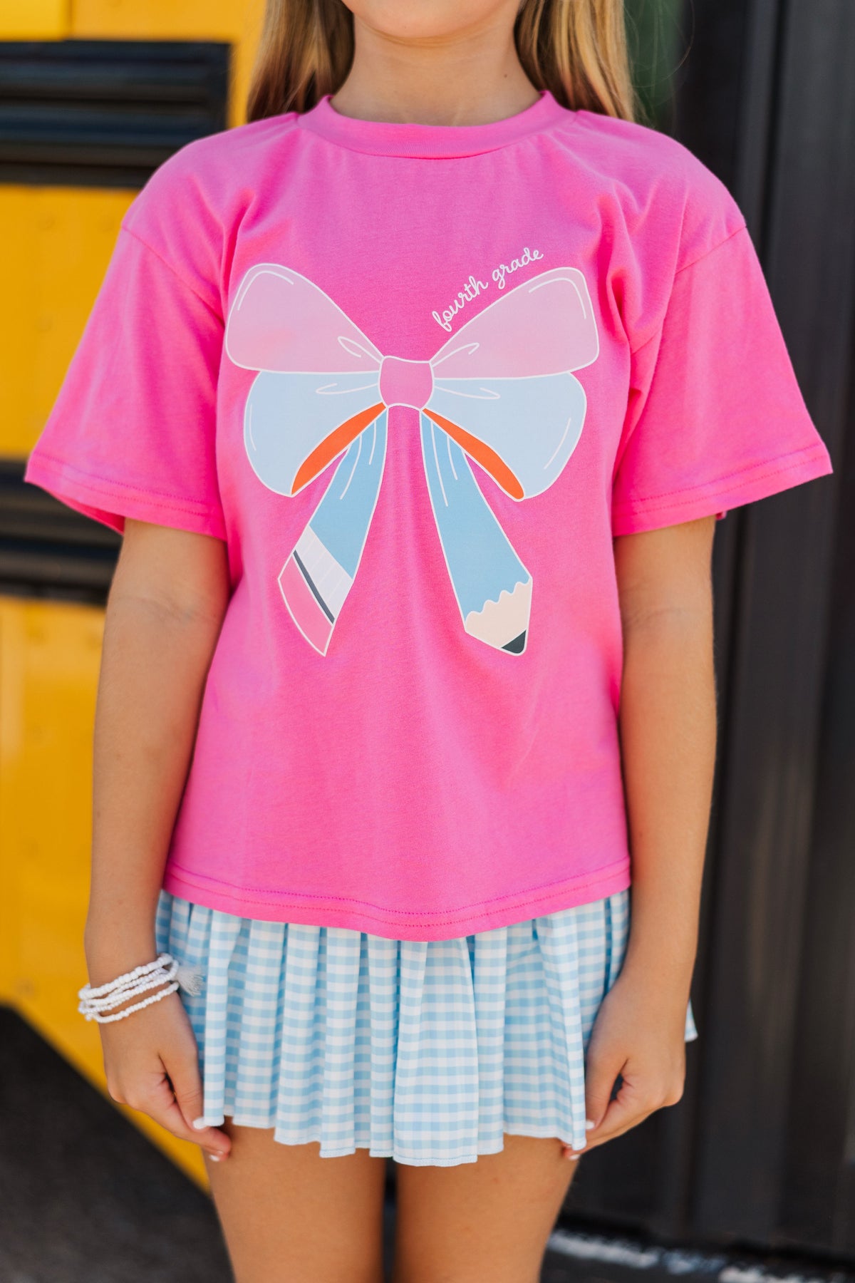Girls: Fourth Grade Bow Fuchsia Graphic Tee – Shop the Mint