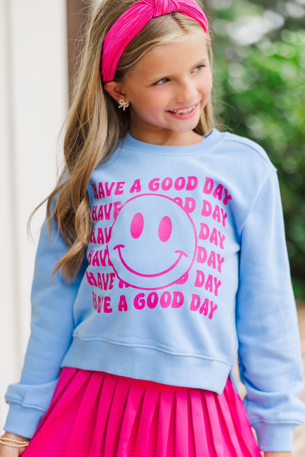 Girls: Have A Good Day Light Blue Graphic Sweatshirt – Shop the Mint