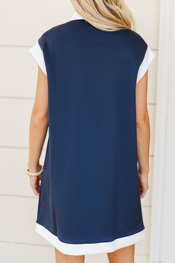 Give You Happiness White and Navy Blue Contrast Dress – Shop the Mint