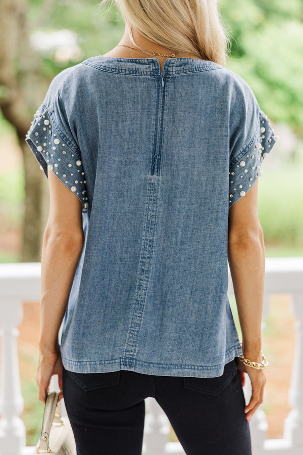 Be Bold Denim Blue Embellished Blouse – Shop the Mint