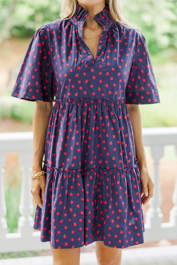 Feeling Your Best Navy Blue Apple Print Dress – Shop the Mint