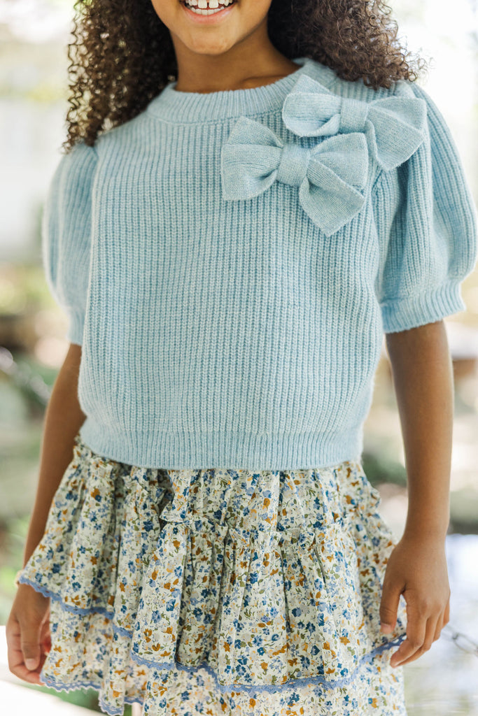 Girls: The Charlotte Light Blue Bow Sweater – Shop the Mint