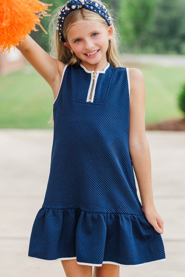 Girls: The Rosalie Navy Blue Textured Dress – Shop the Mint