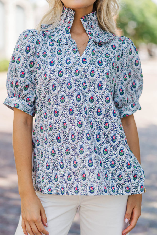 Taking Shape Blue Medallion Blouse – Shop the Mint