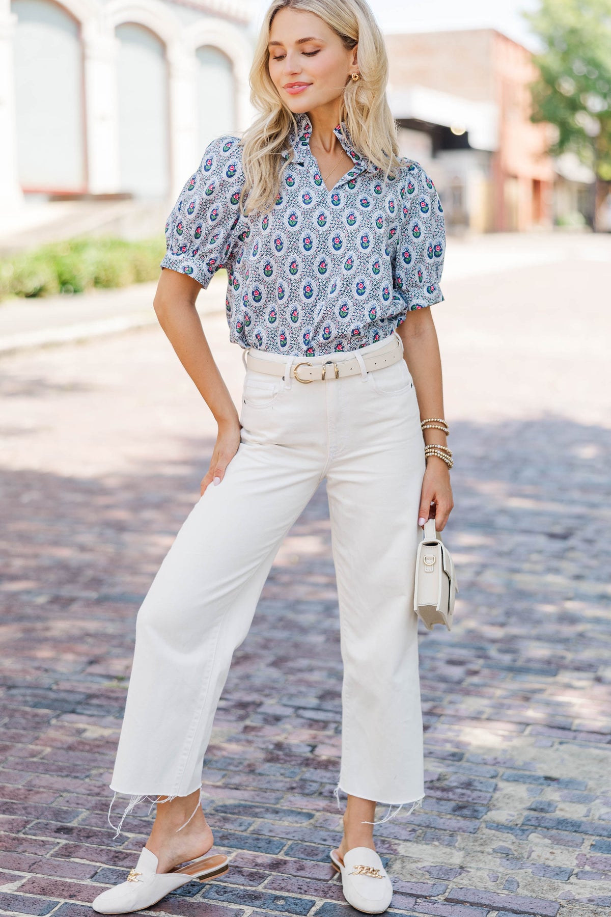 Taking Shape Blue Medallion Blouse – Shop the Mint