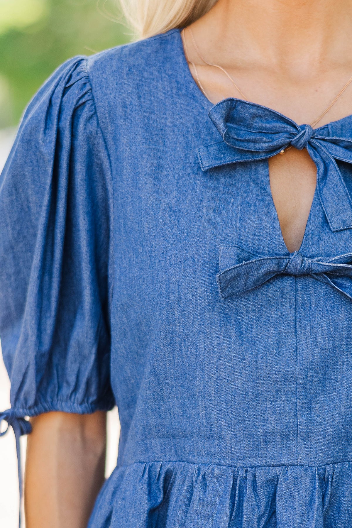 All For You Denim Blue Bow Blouse – Shop the Mint