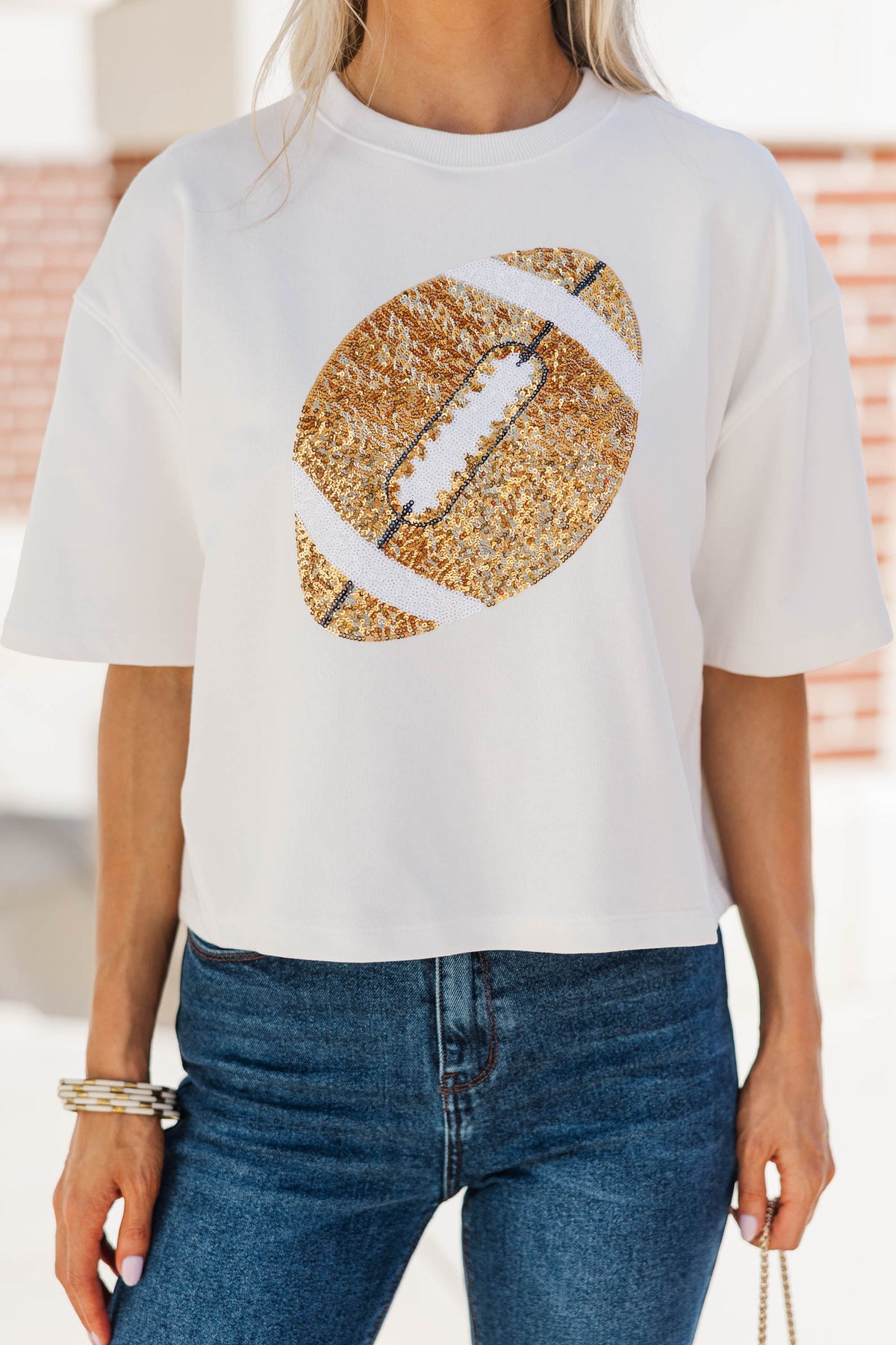 Fourth Quarter Flair White Sequin Football Top – Shop the Mint
