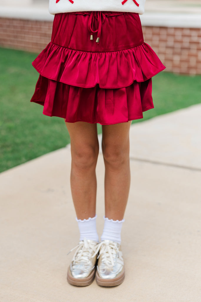 Girls: Take The Leap Maroon Red Satin Skort – Shop the Mint