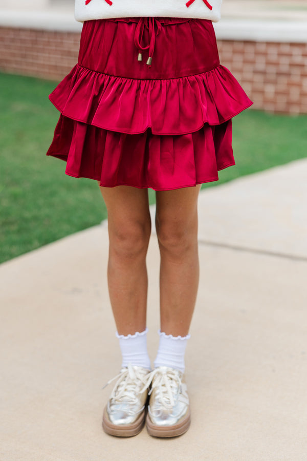 Girls: Take The Leap Maroon Red Satin Skort – Shop the Mint