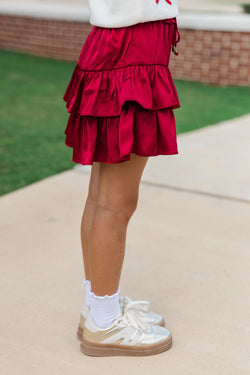 Girls: Take The Leap Maroon Red Satin Skort – Shop the Mint