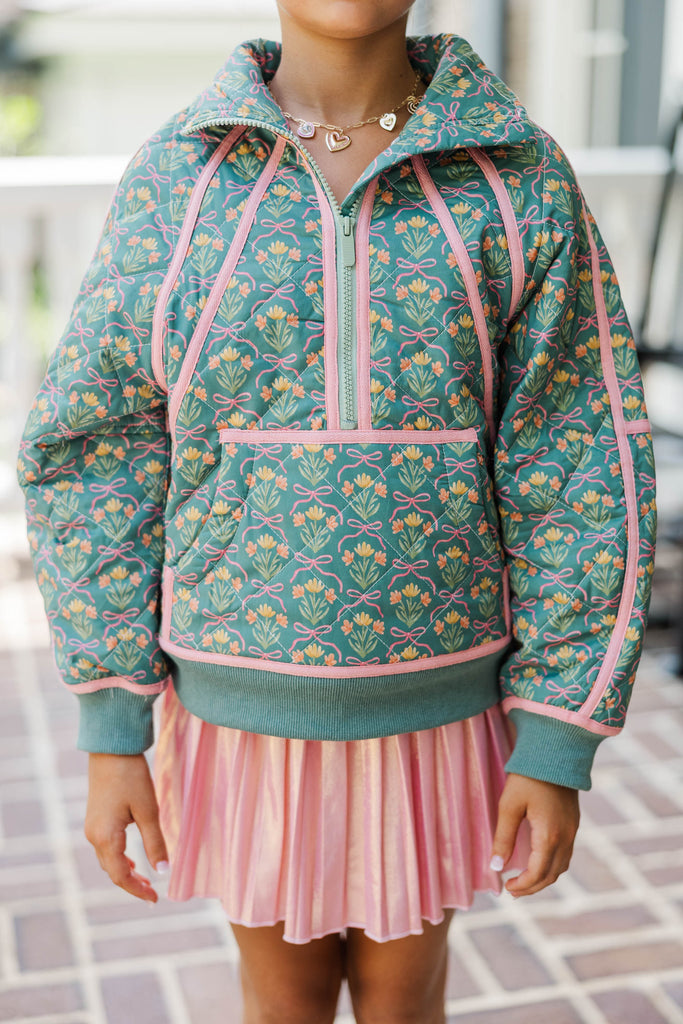Girls: Always Direct Sage Bow Print Quilted Pullover – Shop the Mint