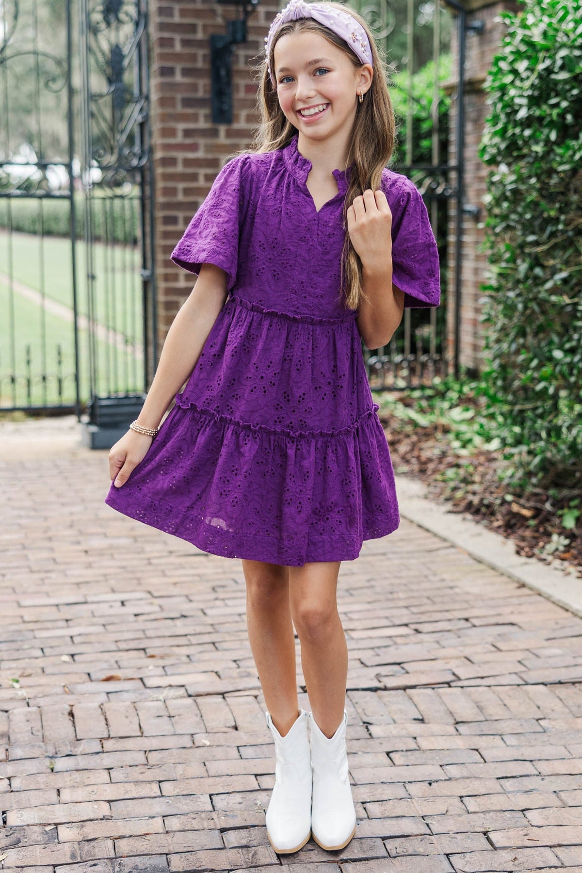 Girls: The Stephanie Plum Purple Eyelet Babydoll Dress – Shop the Mint