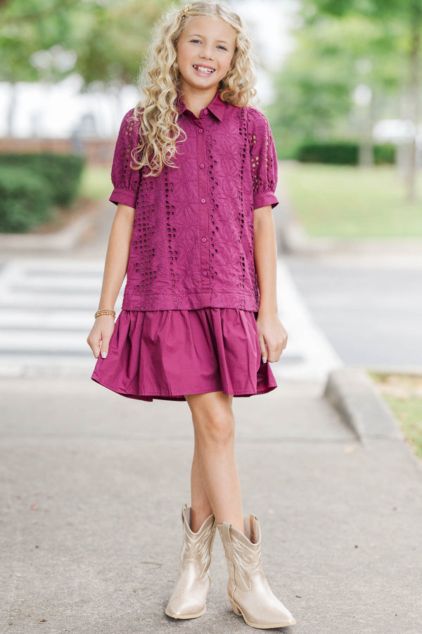 Girls: Whispering Lace Plum Babydoll Dress – Shop the Mint