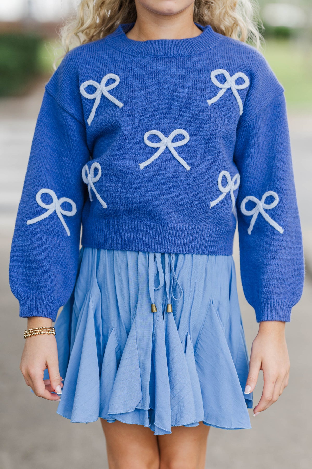 Girls: The Alyson Blue Bow Sweater – Shop the Mint
