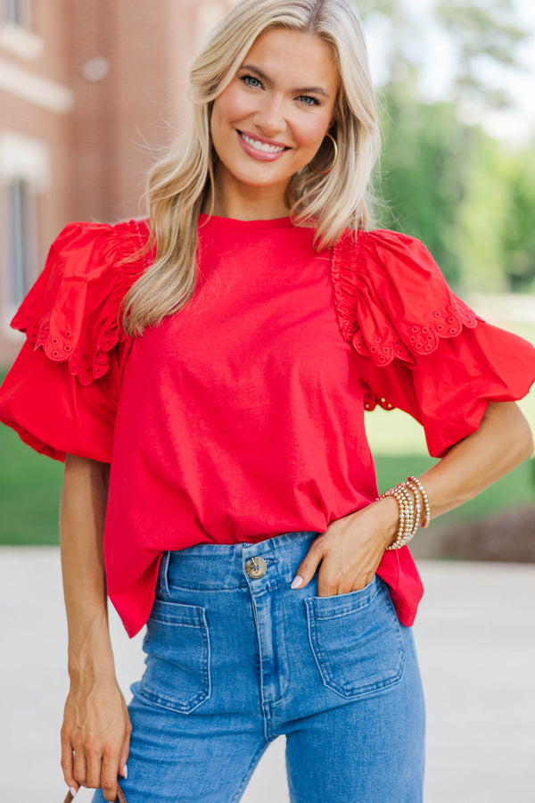 More Than Ready Red Eyelet Blouse – Shop the Mint
