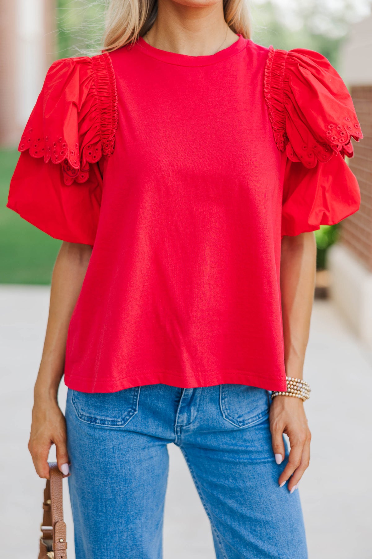 More Than Ready Red Eyelet Blouse – Shop the Mint