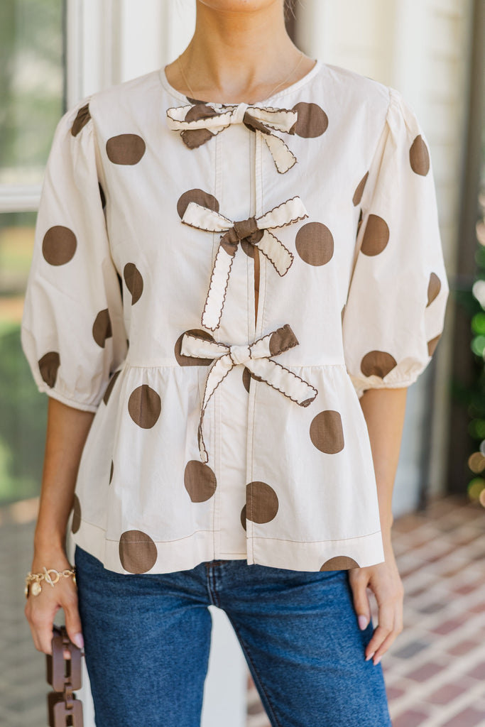 Naturally This Chic Brown Polka Dot Blouse – Shop the Mint