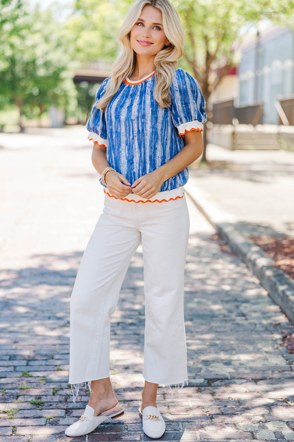 Above And Beyond Denim Blue Abstract Blouse – Shop the Mint