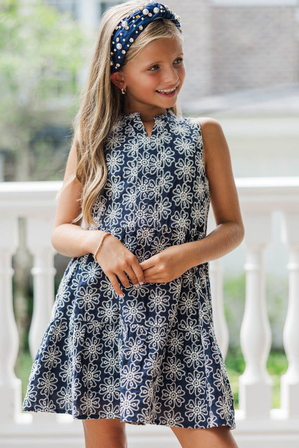 Girls: The Meridith Navy Blue Textured Dress – Shop the Mint