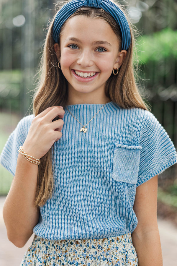 Girls: Think It Through Blue Short Sleeve Sweater – Shop the Mint