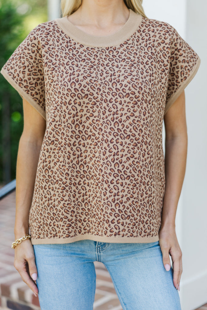 Set The Pace Camel Leopard Print Sweater – Shop the Mint