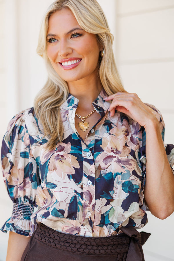 Garden Whisper Navy Floral Blouse – Shop the Mint