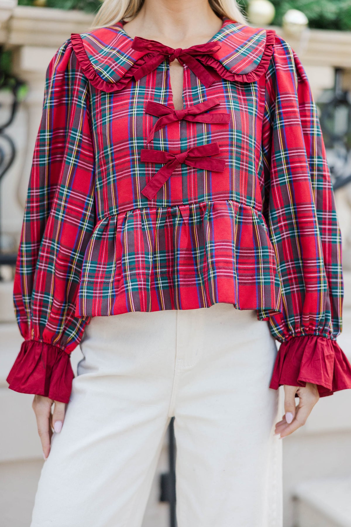 All In Time Red Tartan Plaid Blouse – Shop the Mint
