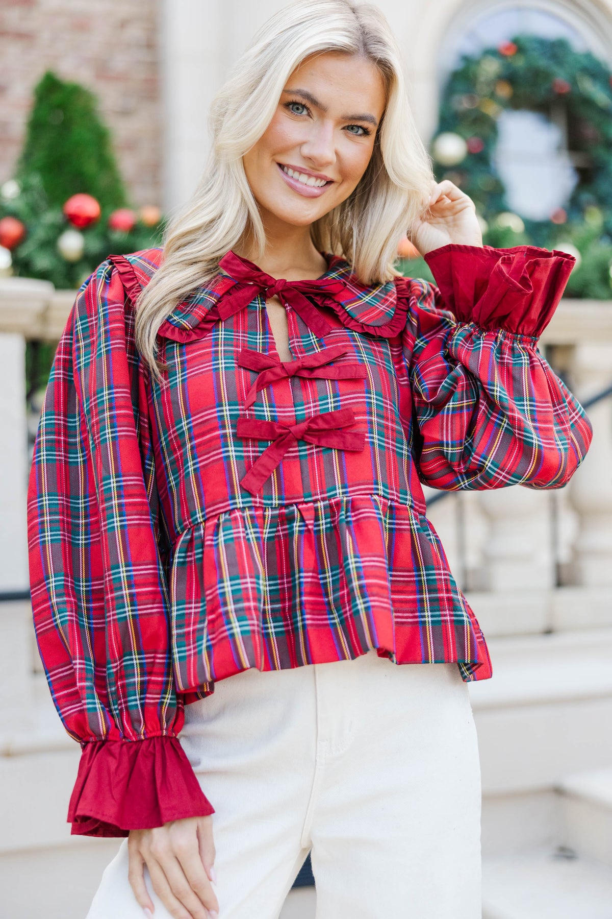 All In Time Red Tartan Plaid Blouse – Shop the Mint