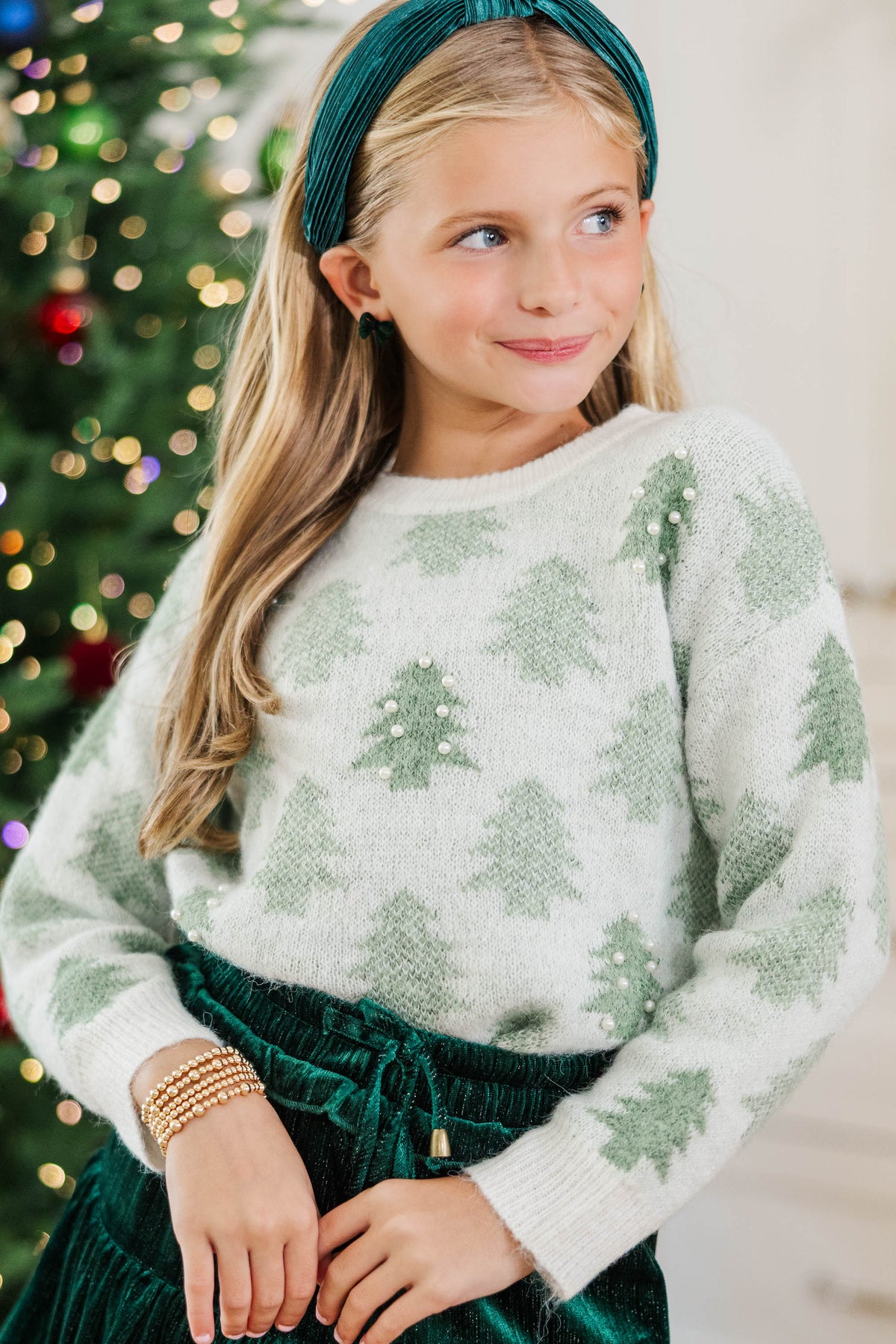 Girls: In The Spirit Cream Christmas Tree Sweater – Shop the Mint