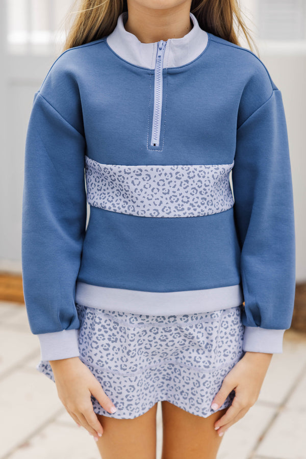 Girls: All Star Blue Leopard Quarter Zip Sweatshirt – Shop the Mint