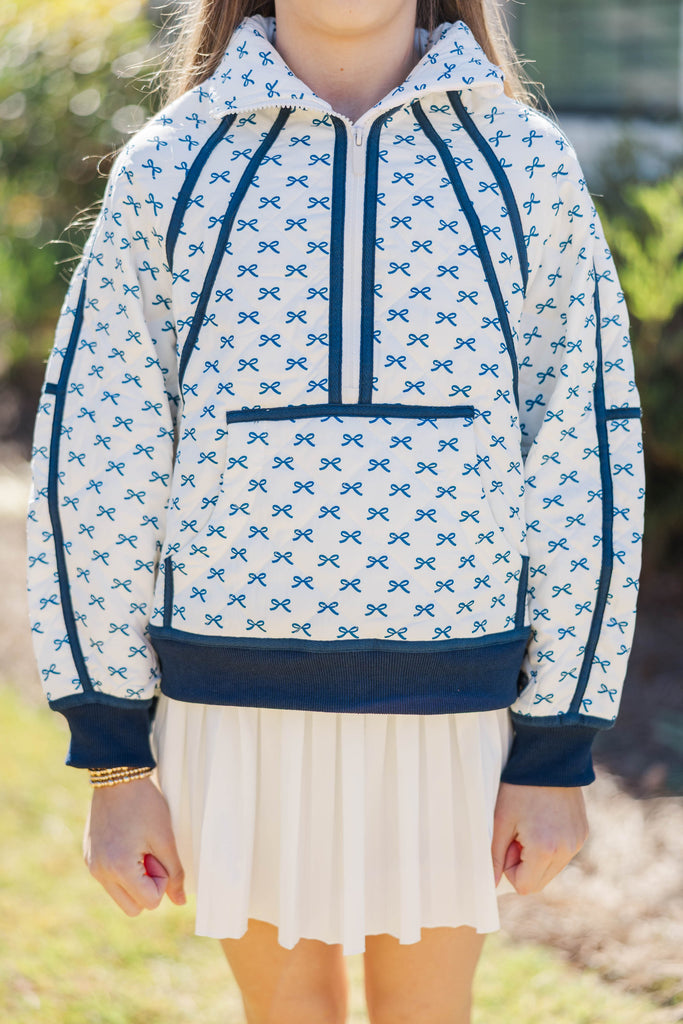 Girls: Always Direct Light Blue Bow Print Quilted Pullover – Shop the Mint