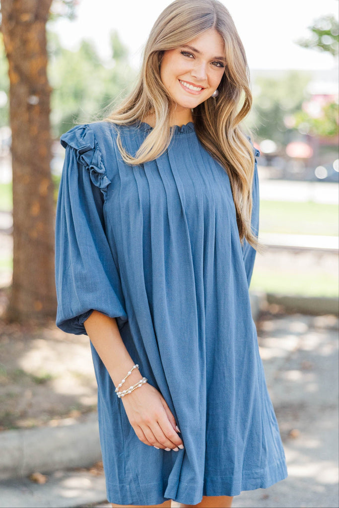 Love Is Free Blue Ruffle Sleeve Dress – Shop the Mint