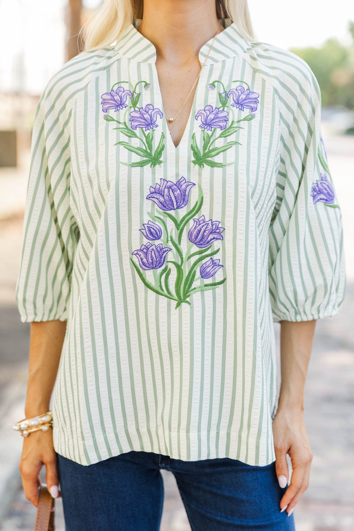 At Sunrise Sage Embroidered Blouse – Shop the Mint