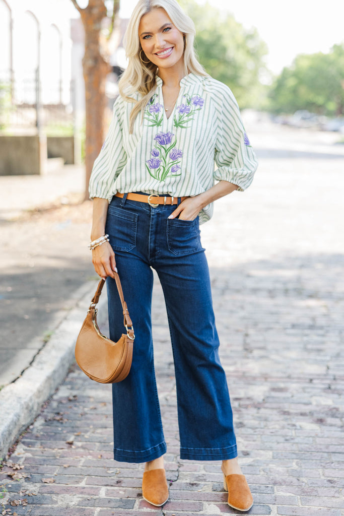 At Sunrise Sage Embroidered Blouse – Shop the Mint