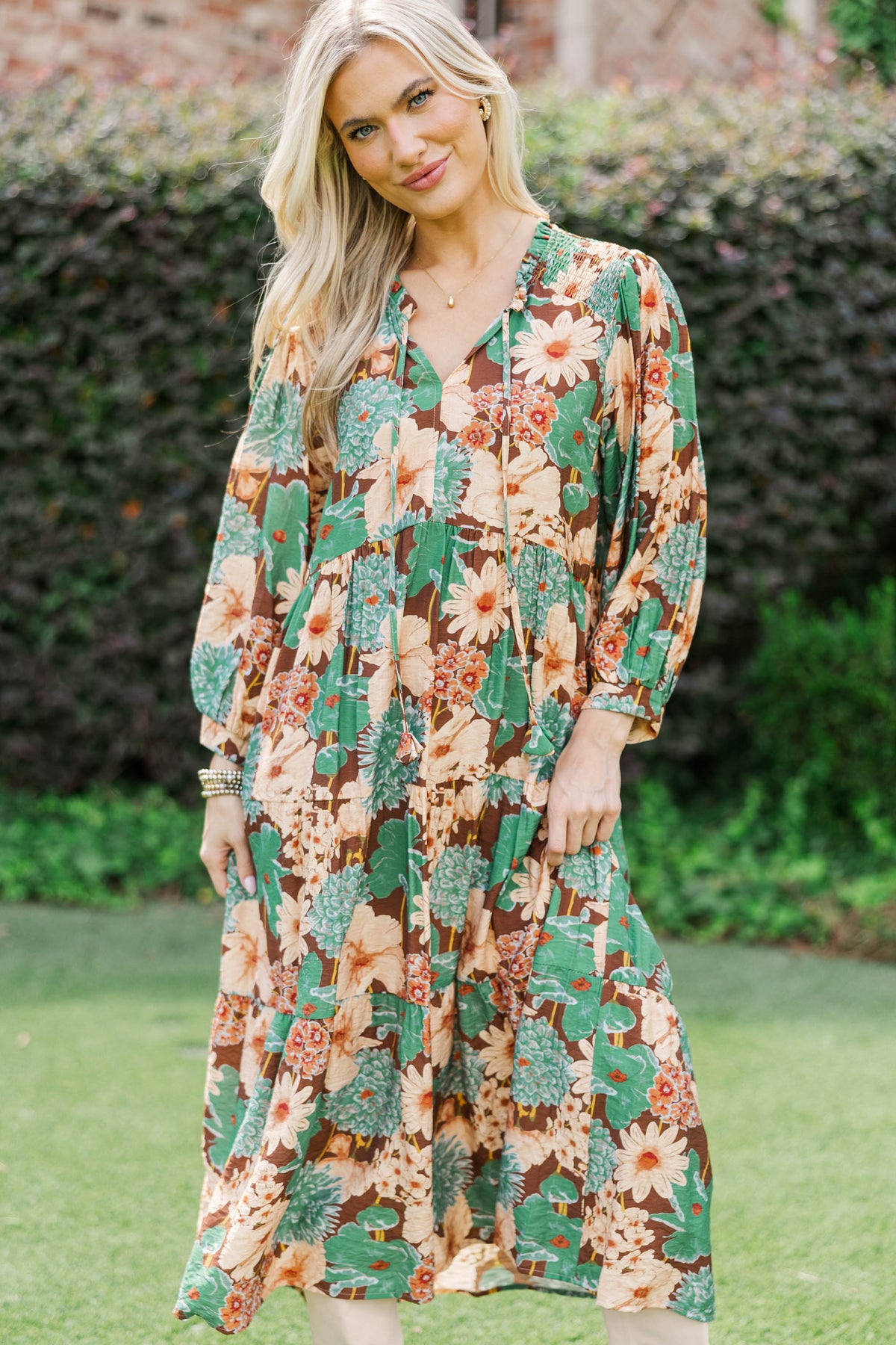 Wildflower Whimsy Brown Floral Midi Dress – Shop the Mint
