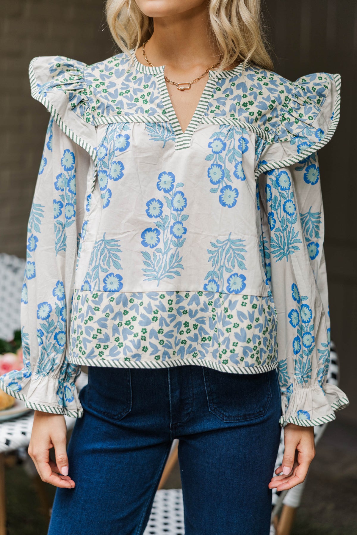 Effortless Elegance Blue Medallion Blouse – Shop the Mint