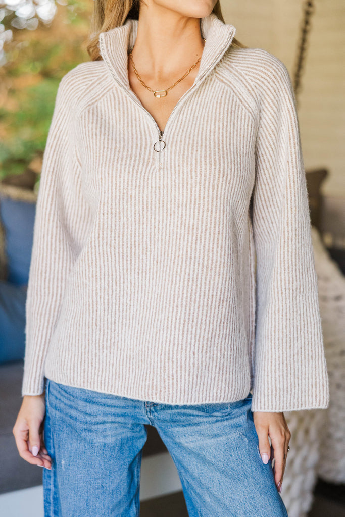 A Soft Touch Taupe Striped Sweater – Shop the Mint