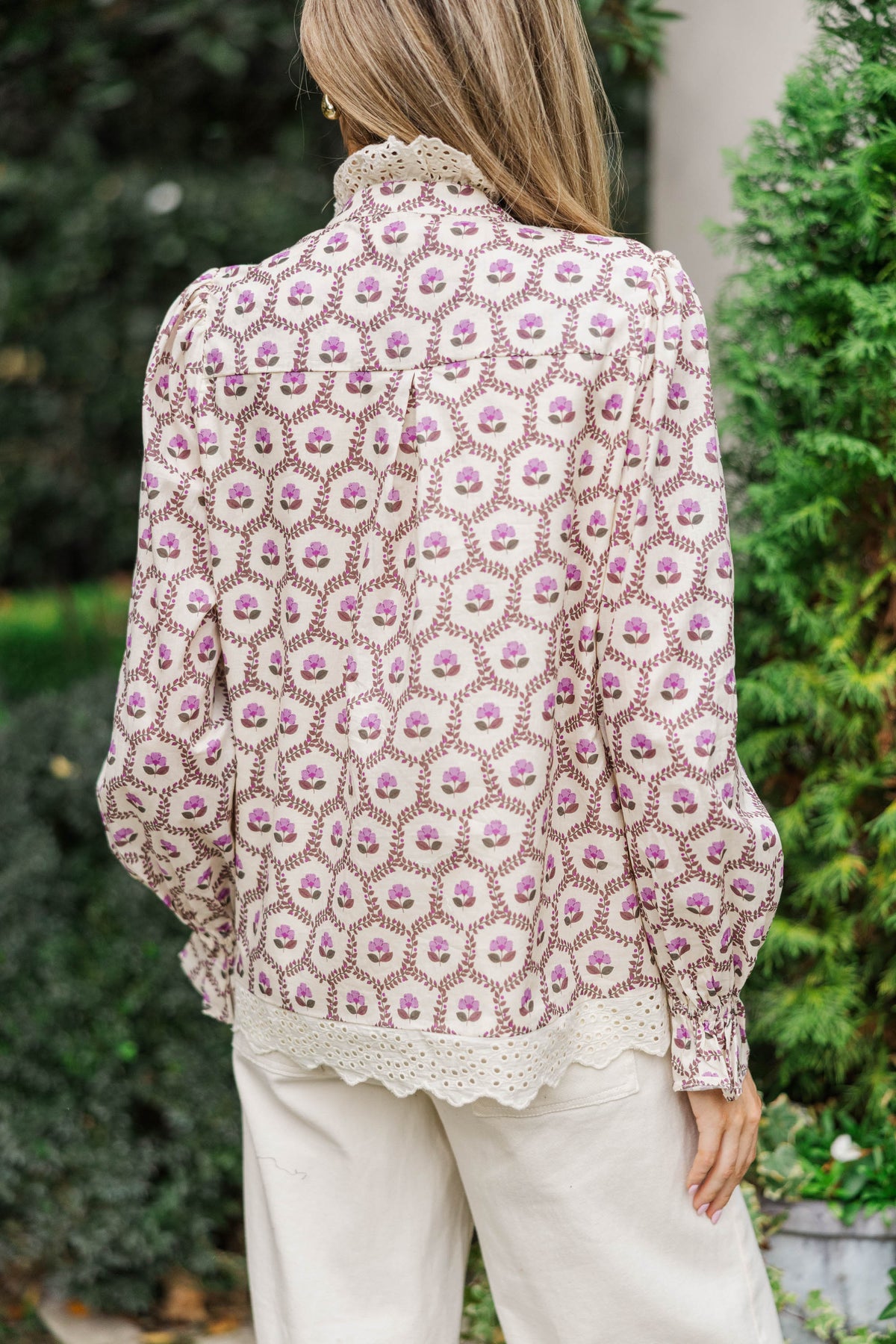 So True Purple Medallion Trim Blouse – Shop the Mint