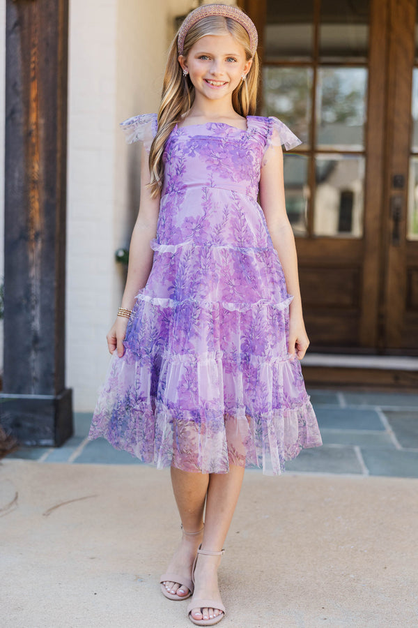 Girls: Think About It Purple Floral Tulle Midi Dress – Shop the Mint