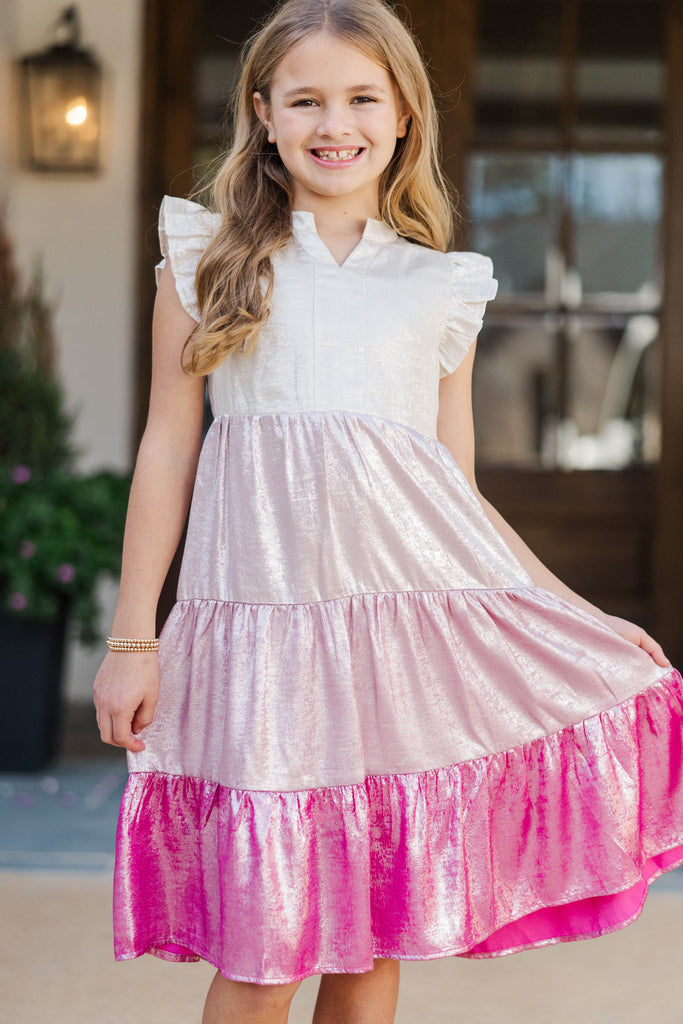 Girls: Make It Your Own Pink Shimmer Midi Dress – Shop the Mint