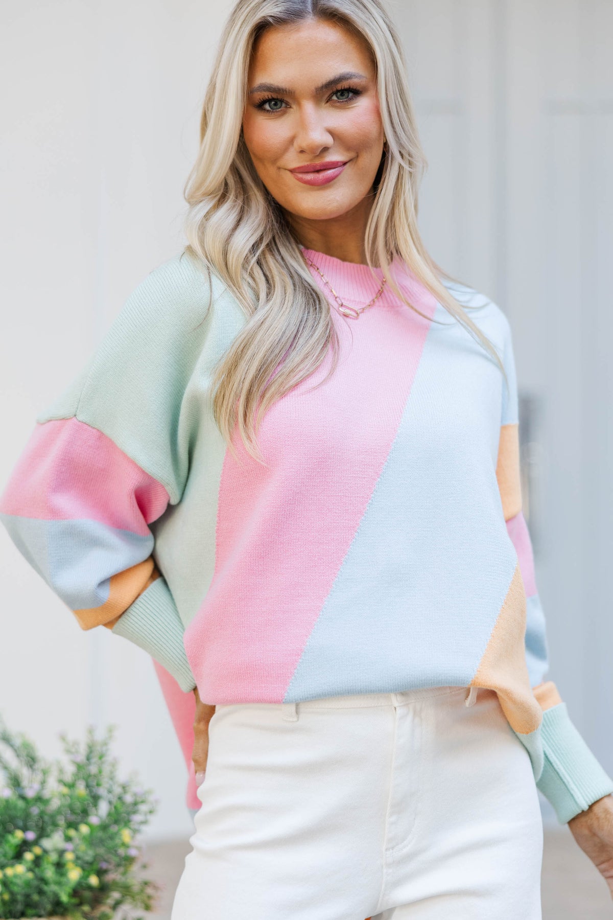 A Perfect Love Light Blue Colorblock Sweater – Shop the Mint